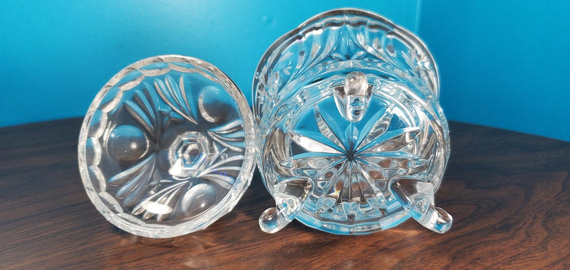 Vintage Crystal Pinwheel Candy Jar, Sugar Bowl, Makeup Container, Mid ...