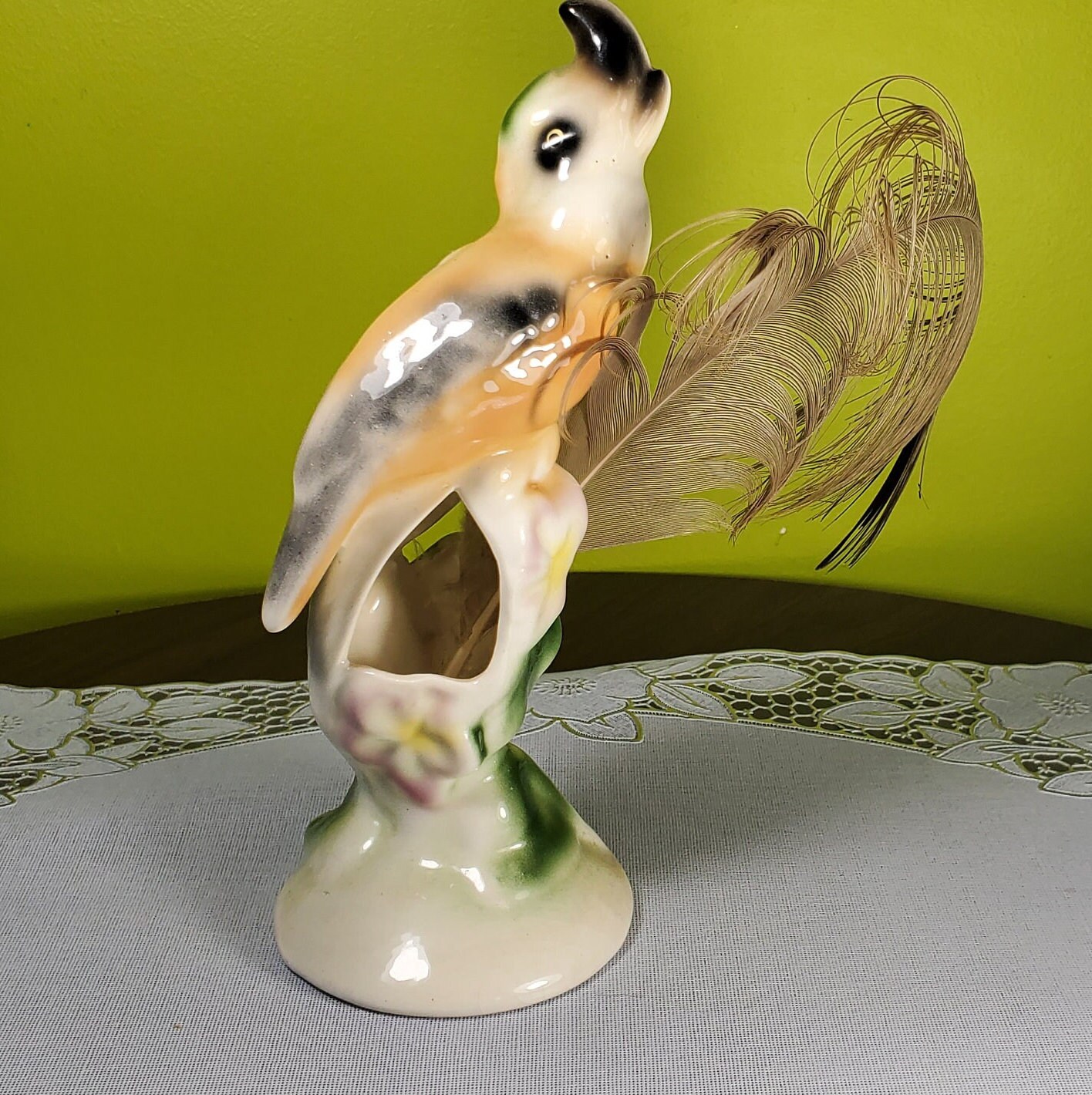 Vintage Ceramic Cockatiel Figurine, With Feather, Made by Clay Sketches ...