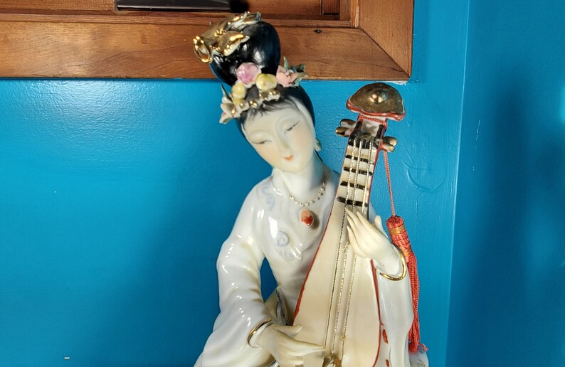Porcelain Japanese Hand Painted Geisha W/ String Insttrument, Gloss ...