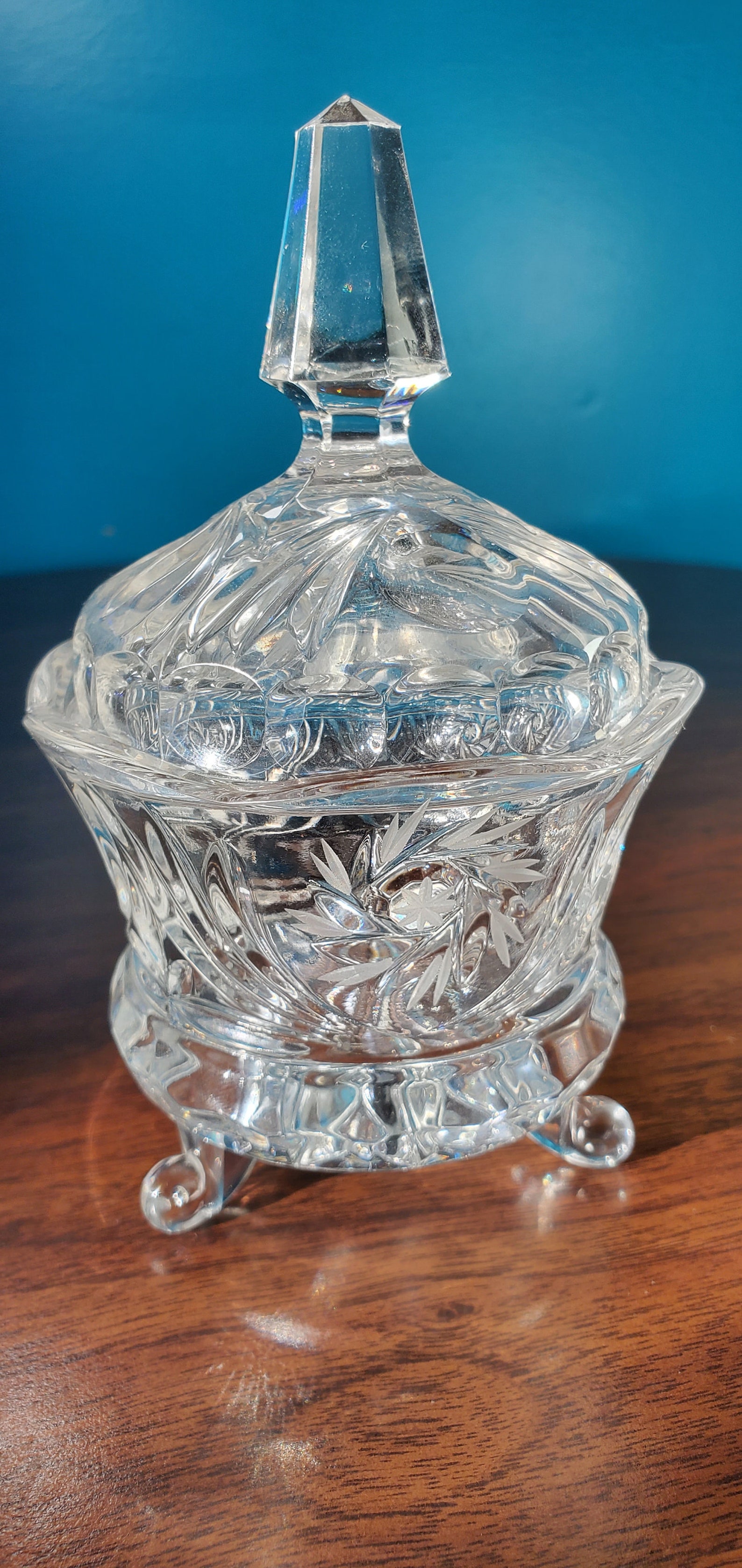 Vintage Crystal Pinwheel Candy Jar, Sugar Bowl, Makeup Container, Mid ...