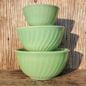 Fire King, Swirl, Mixing Bowls, Set of 3, Jadeite, Nesting, Anchor ...