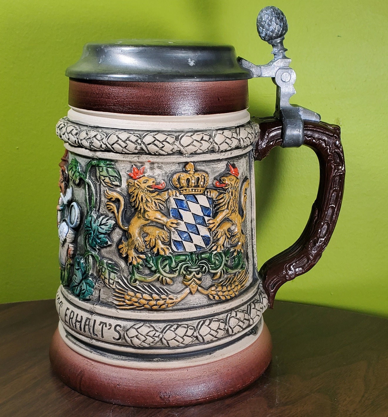 Vintage Ceramic Thewalt German Beer Stein With Pewter Lid - 'hopfen U ...