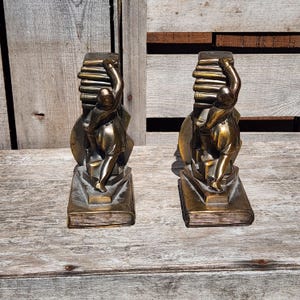 Bookends, Colonial Librarian, Falling Books, Craftsman, 1970's, Made in ...