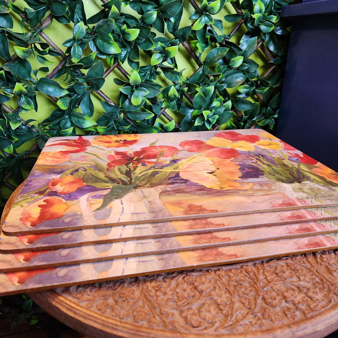 Placemats, Set of 4, Floral Pattern, Original Box, One Has Noticeable ...