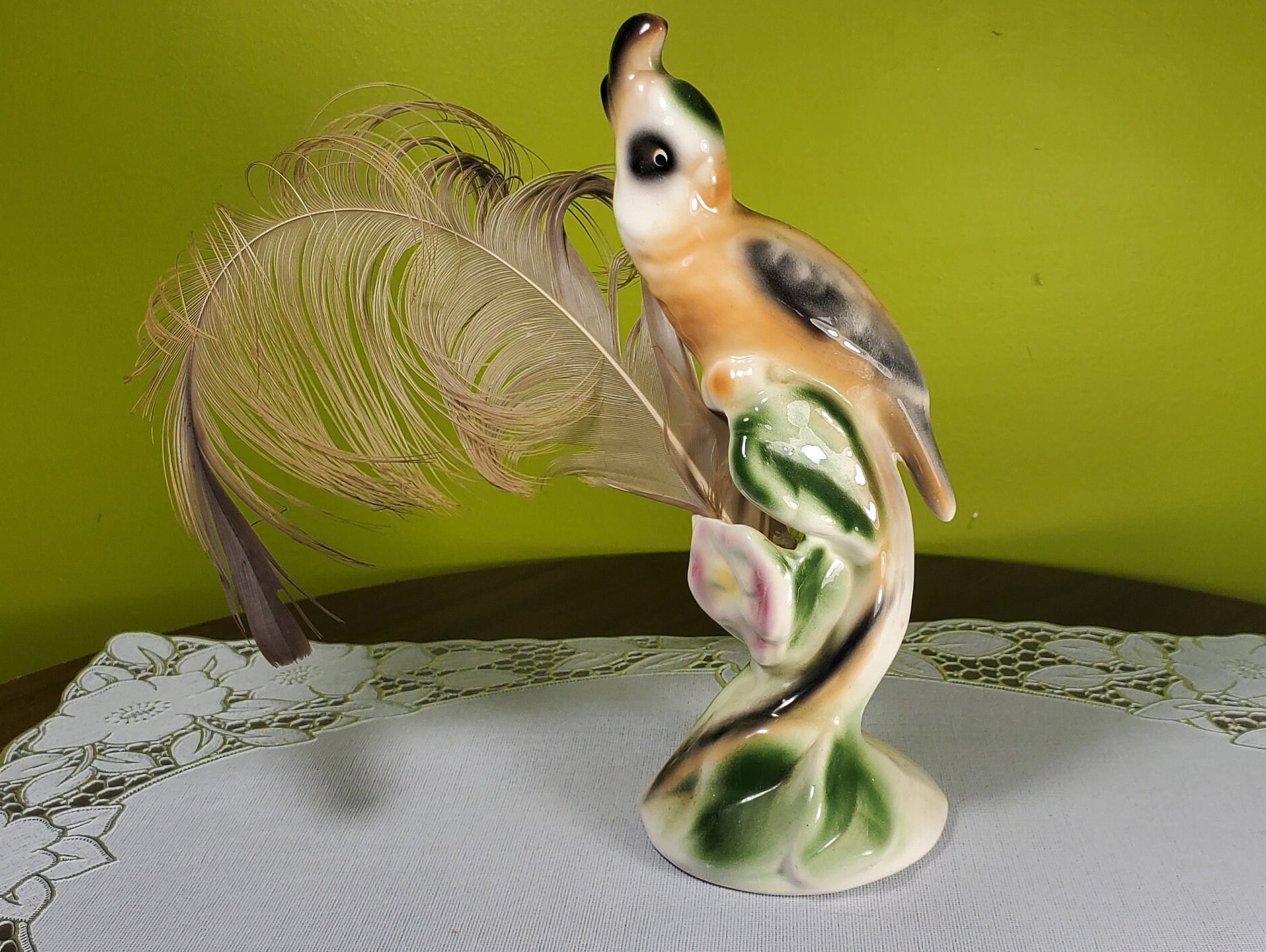 Vintage Ceramic Cockatiel Figurine, With Feather, Made by Clay Sketches ...