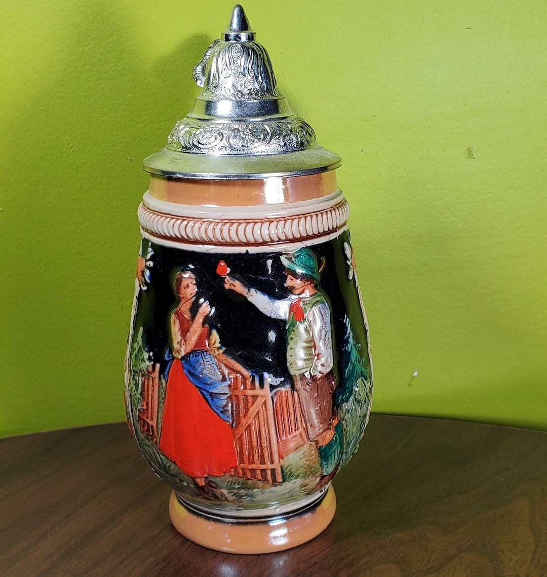 Vintage Ceramic German Beer Stein With Pewter Lid - 'rose Gift' - Etsy