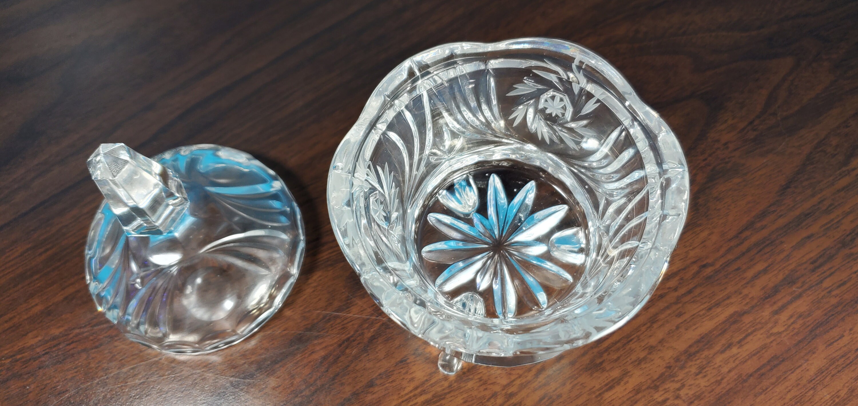 Vintage Crystal Pinwheel Candy Jar, Sugar Bowl, Makeup Container, Mid ...