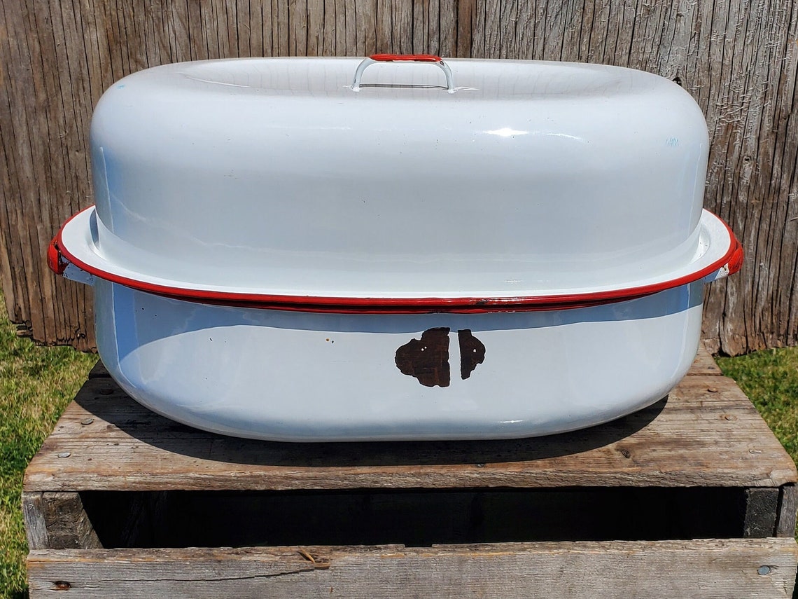 Enamelware Roaster, Antique Turkey Pot, Enamel Dutch Oven, 1930s ...