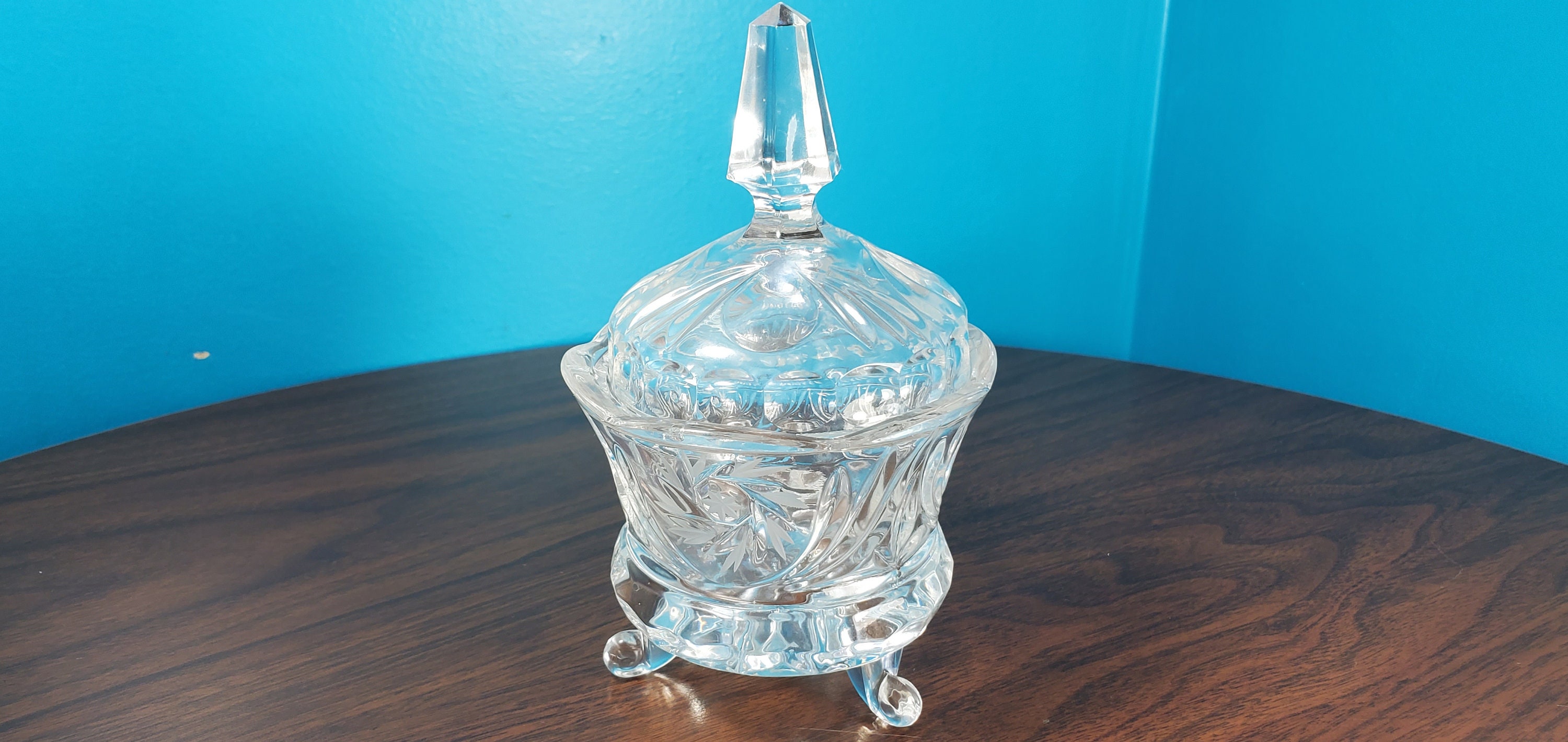 Vintage Crystal Pinwheel Candy Jar, Sugar Bowl, Makeup Container, Mid ...