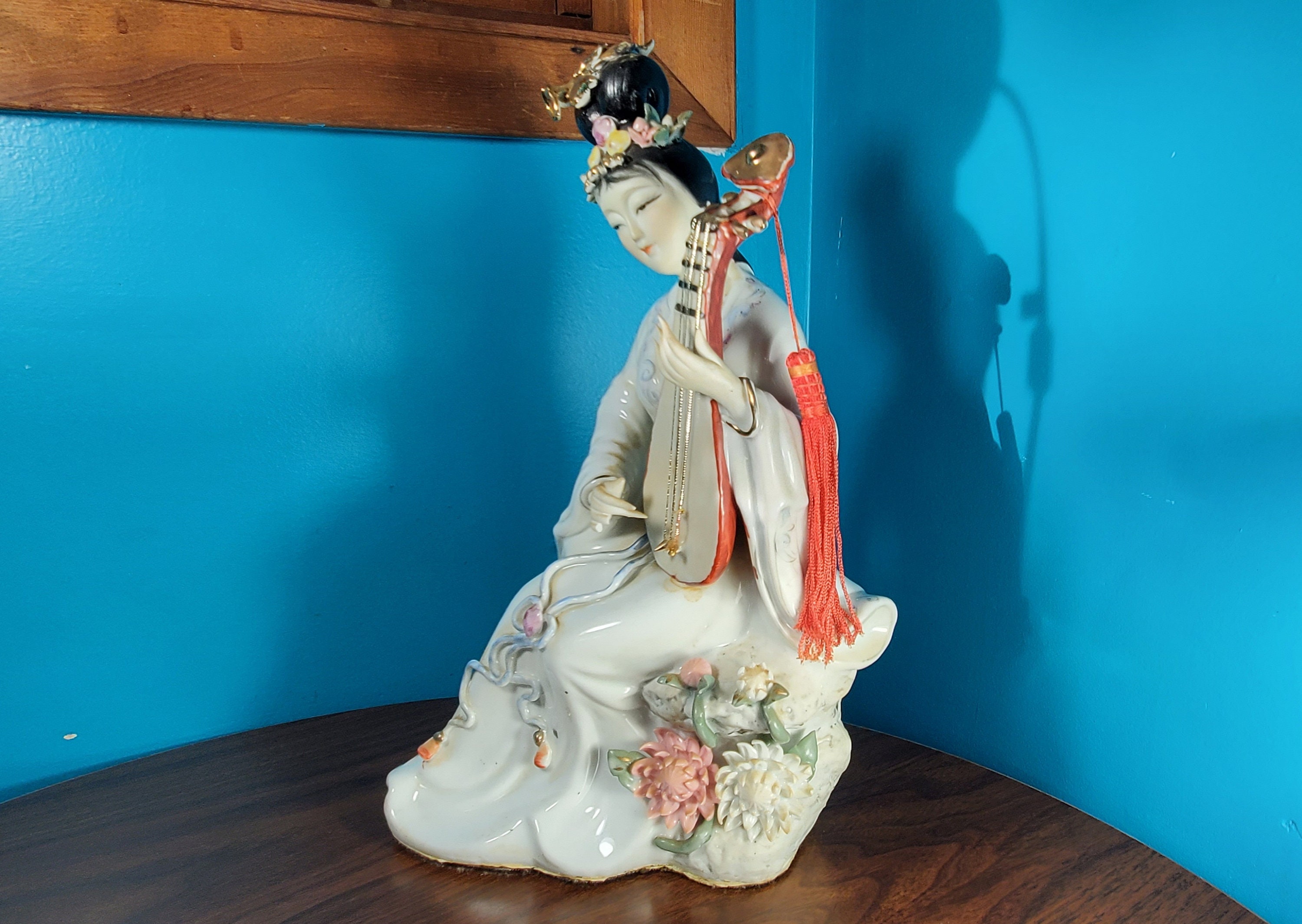 Porcelain Japanese Hand Painted Geisha W/ String Insttrument, Gloss ...