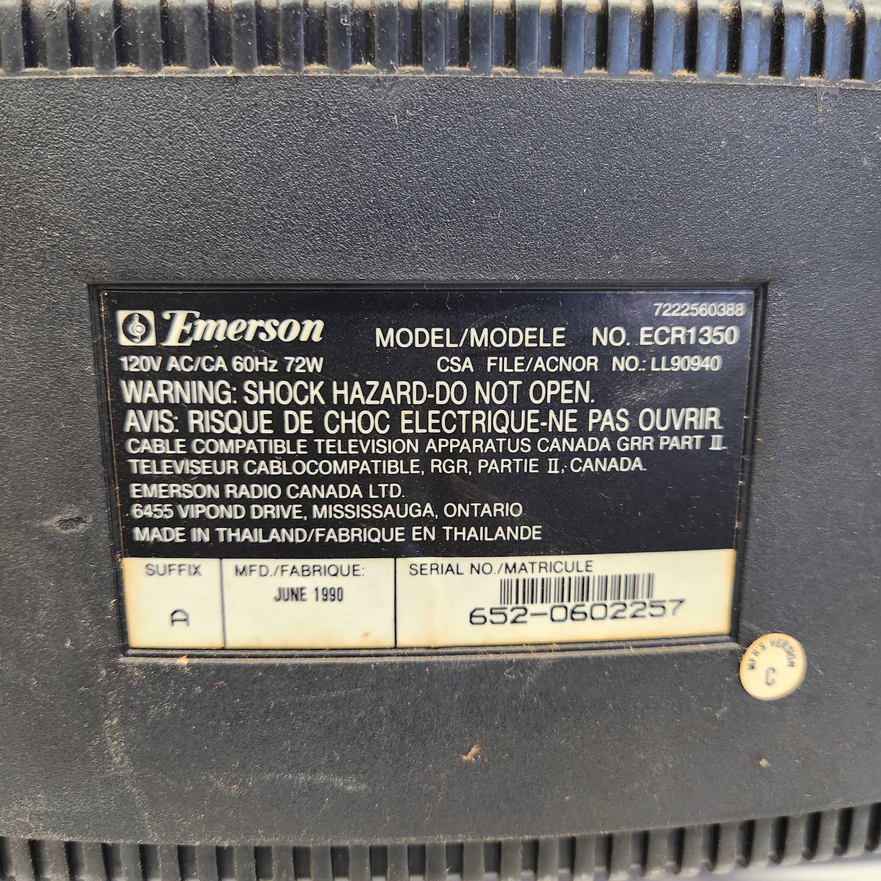 Television, Emerson ECR 1350, CRT TV, 1990, Vintage - Etsy