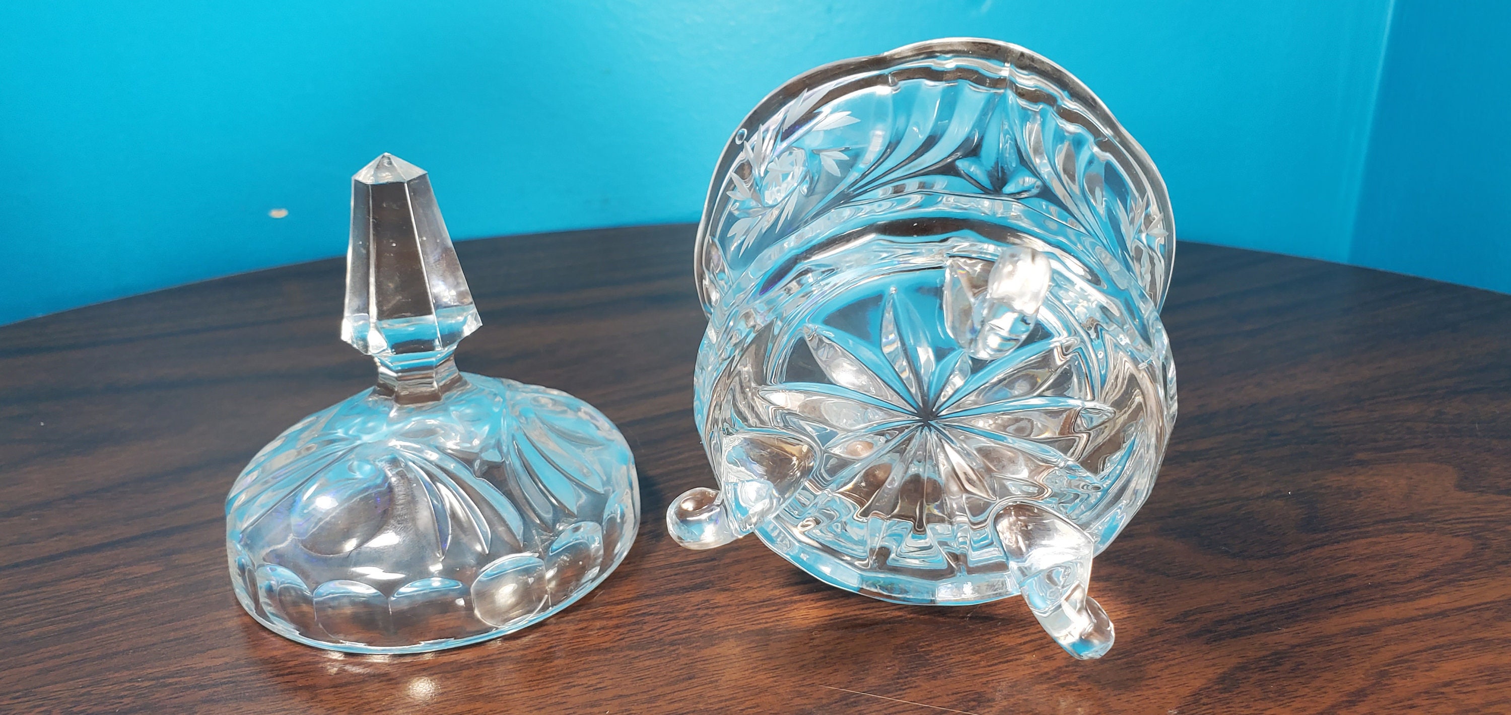 Vintage Crystal Pinwheel Candy Jar, Sugar Bowl, Makeup Container, Mid ...