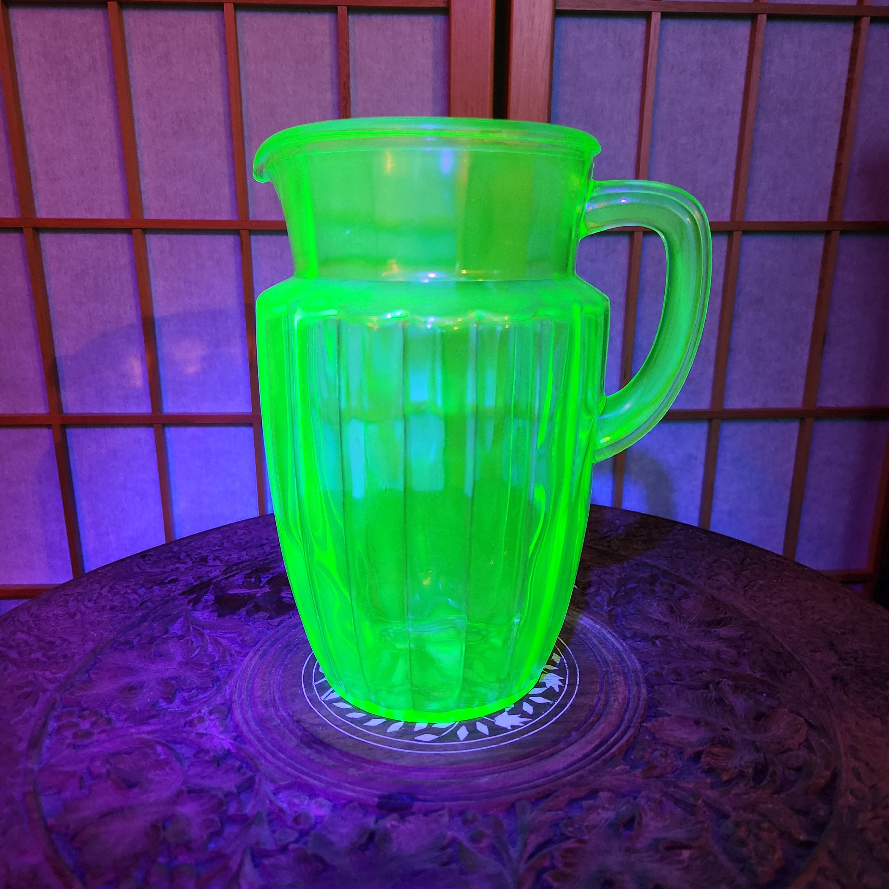 Uranium Glass Pitcher, Jug, Green, Depression Glass, Art Deco ...