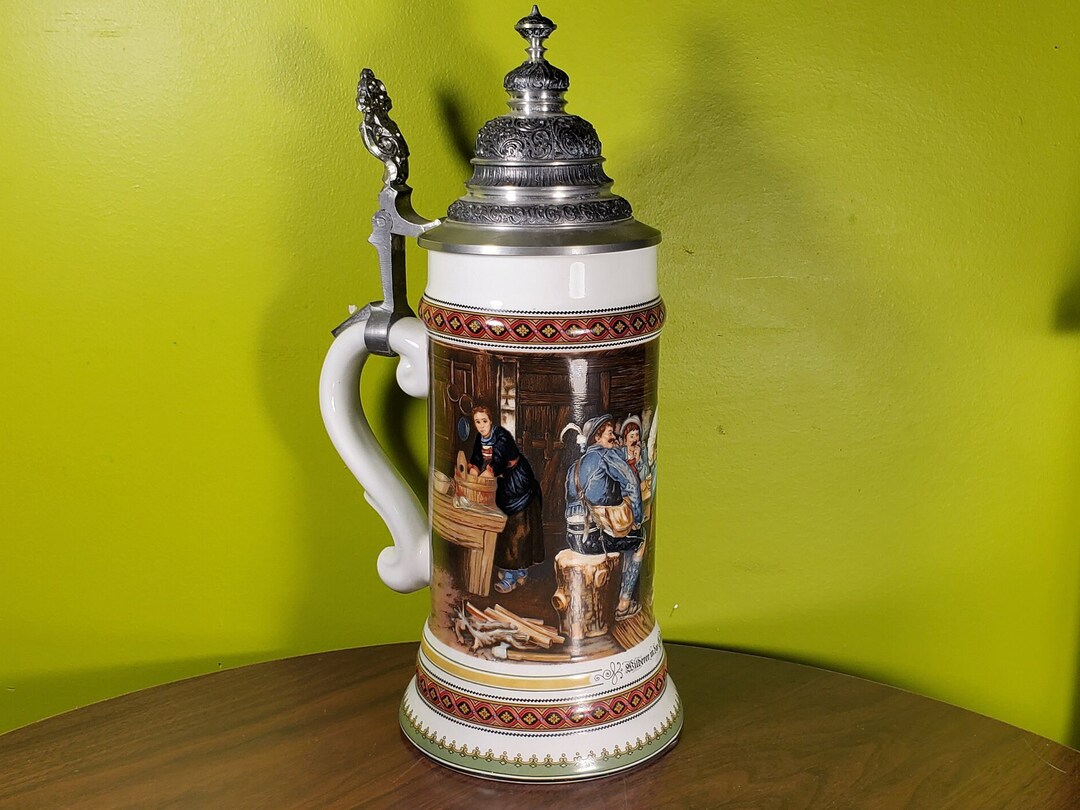 Vintage Ceramic German Beer Stein With Pewter Lid - 'jaegers in a ...