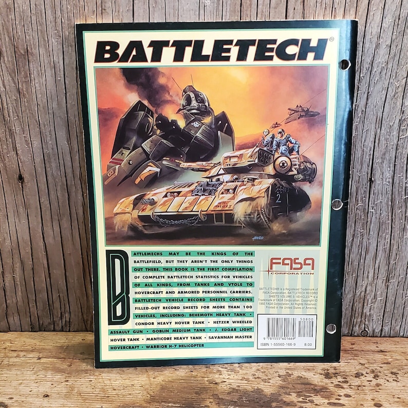 Book, 'record Sheets Vol. 5: Vehicles' Battletech, Mechwarrior, 1991 ...