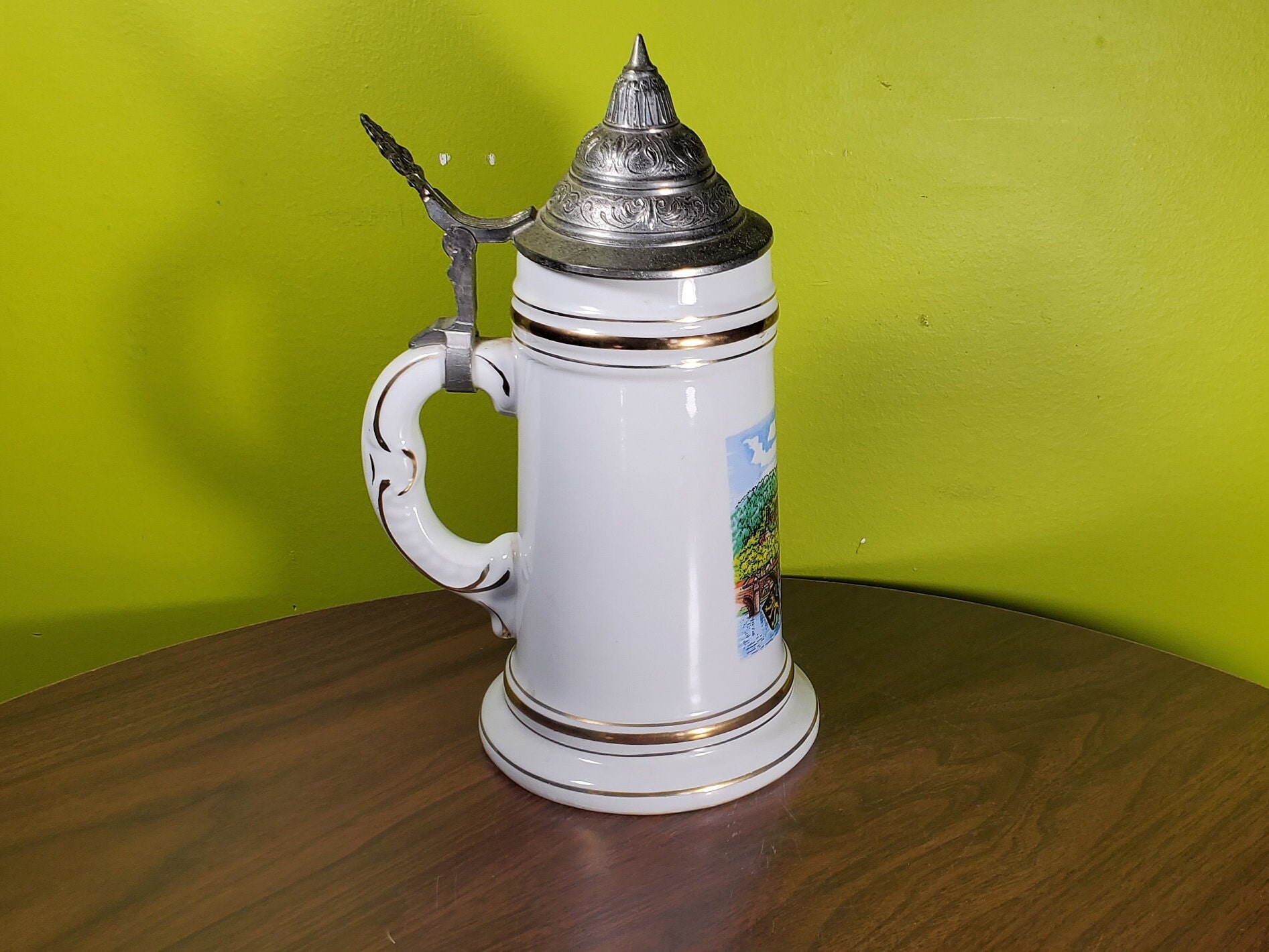Vintage Ceramic Lithophane German Beer Stein With Pewter Lid ...