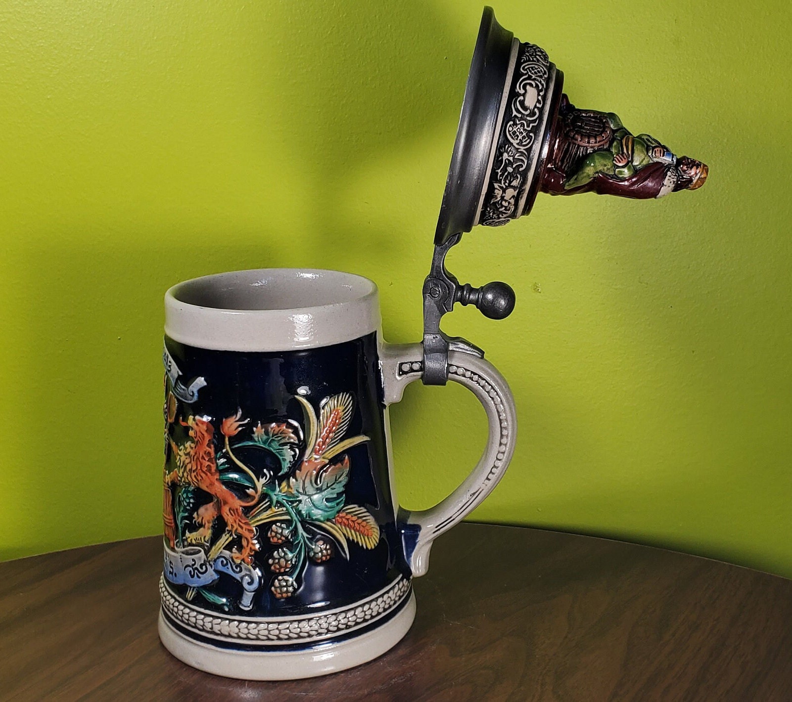 Vintage Ceramic German Beer Stein With Pewter Lid - 'king on Lid' - Etsy