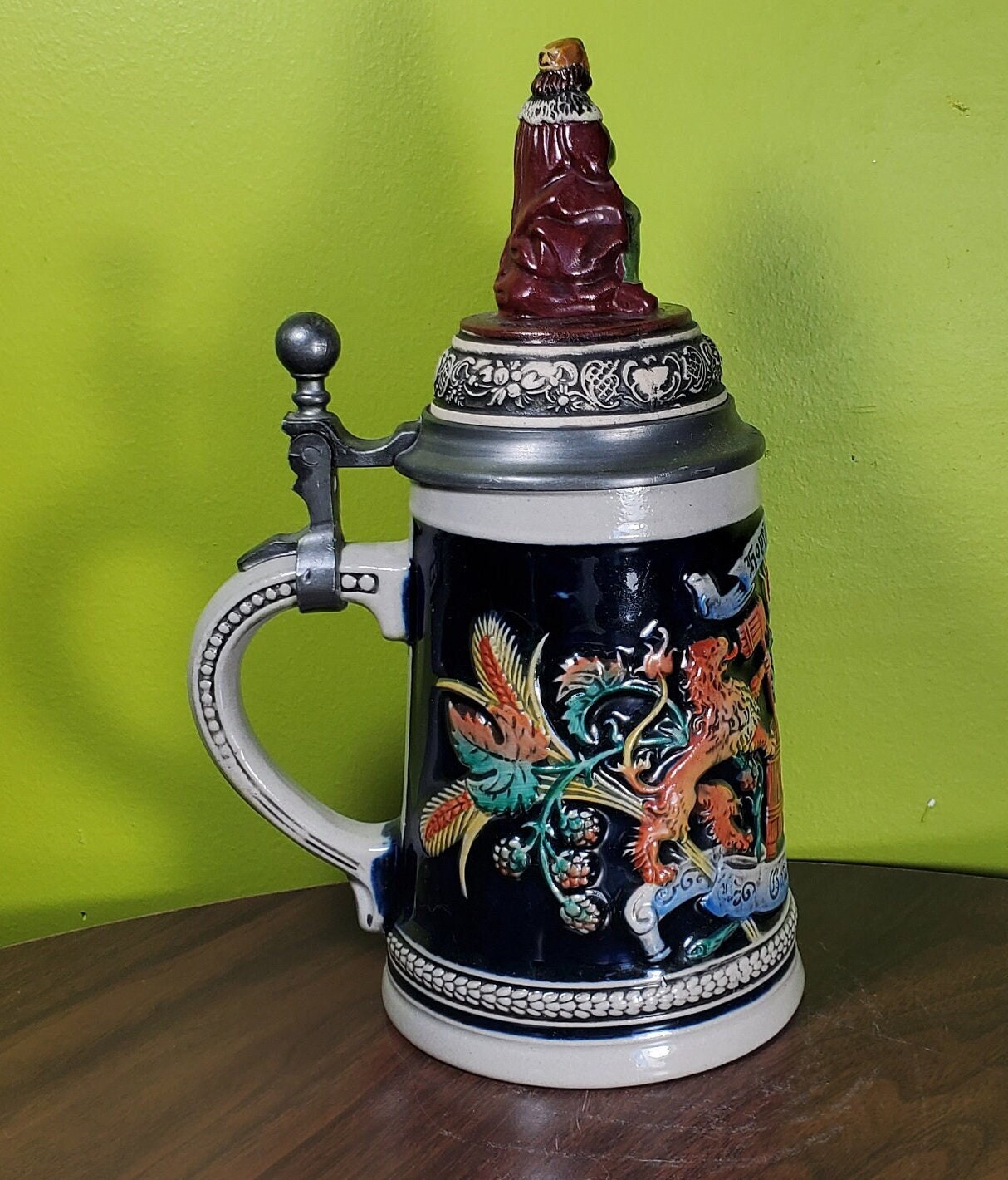 Vintage Ceramic German Beer Stein With Pewter Lid - 'king on Lid' - Etsy