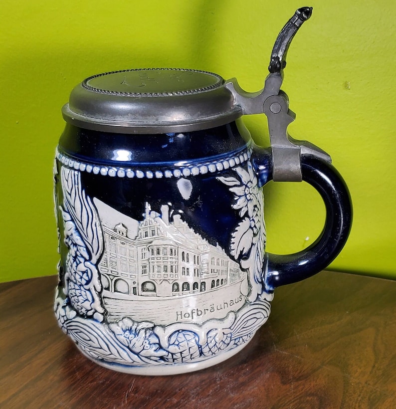 Vintage Ceramic German Beer Stein With Pewter Lid - 'münchen' - Etsy