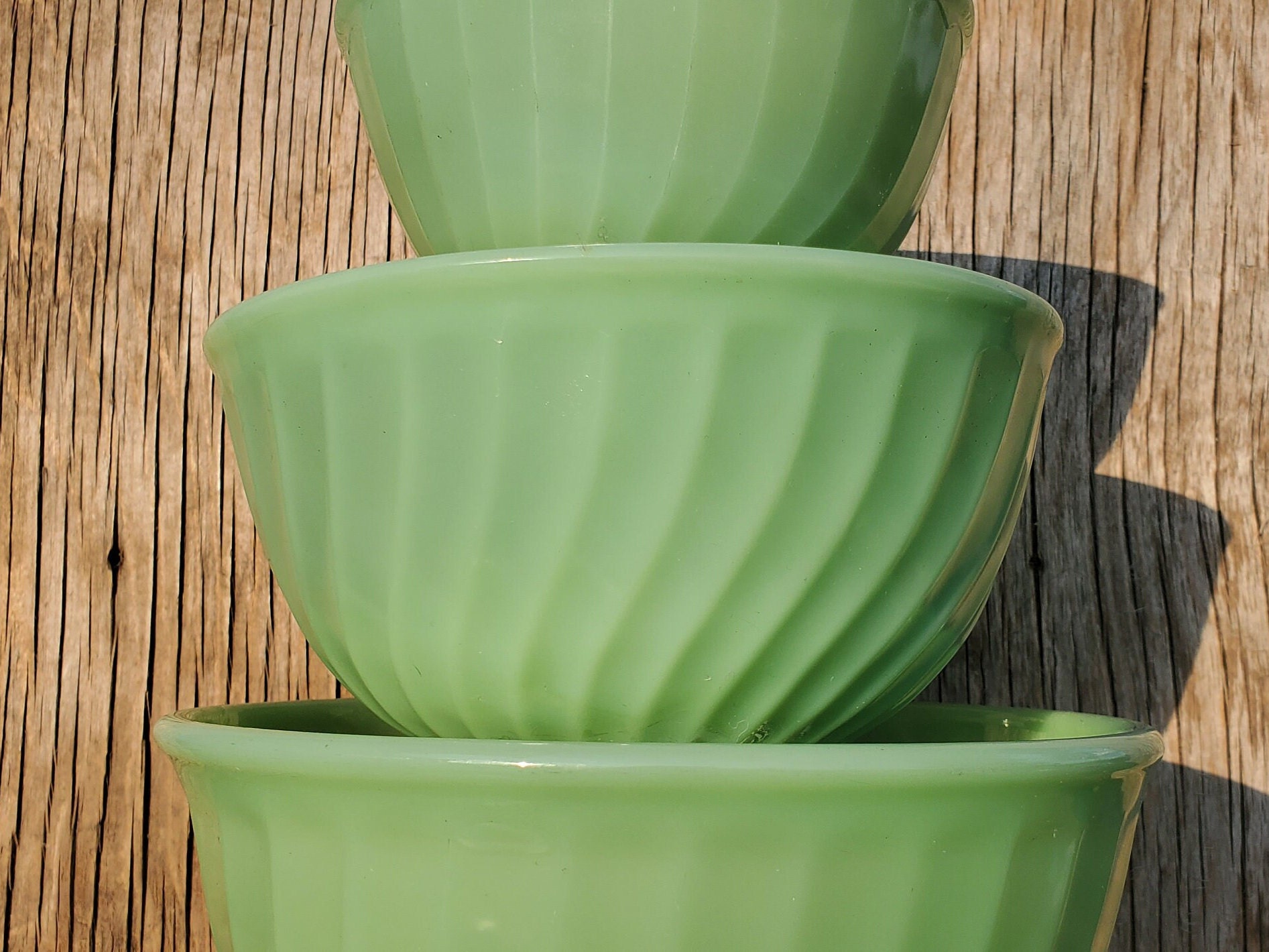 Fire King, Swirl, Mixing Bowls, Set of 3, Jadeite, Nesting, Anchor ...