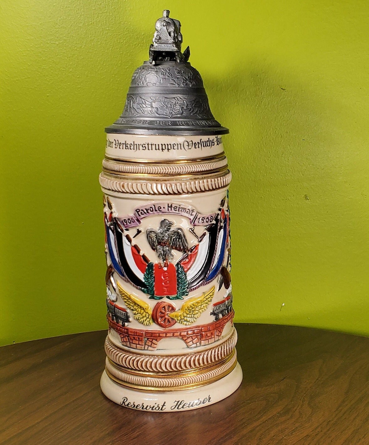 Vintage Ceramic German Beer Stein With Pewter Lid - 'thewalt Regimental ...