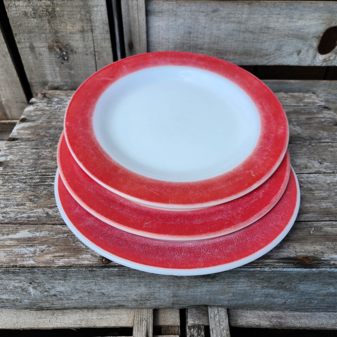 Plates, Set of 3, Pyrex Pink Flamingo, White Milk Glass, Dinner Plates ...