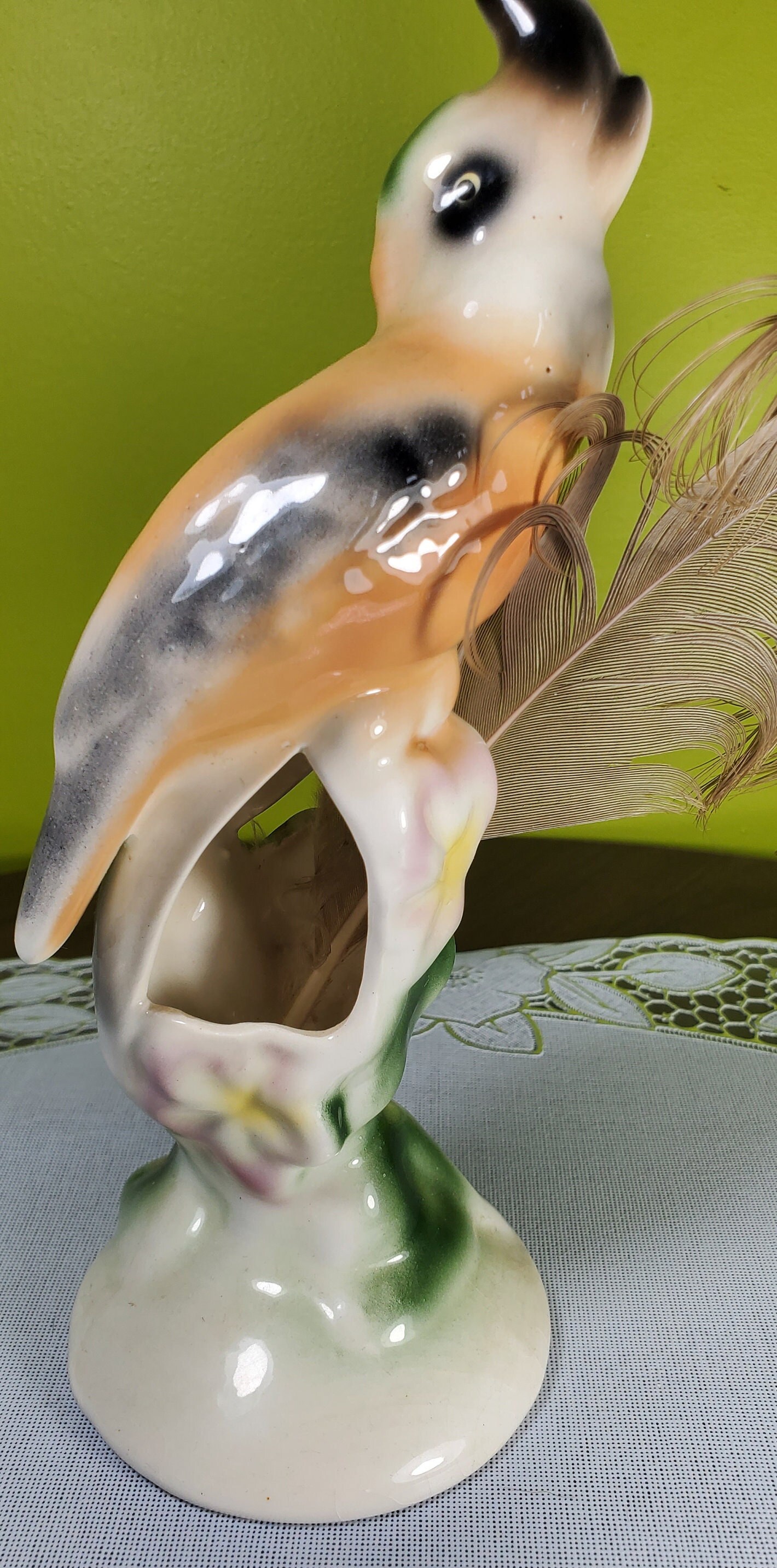 Vintage Ceramic Cockatiel Figurine, With Feather, Made by Clay Sketches ...