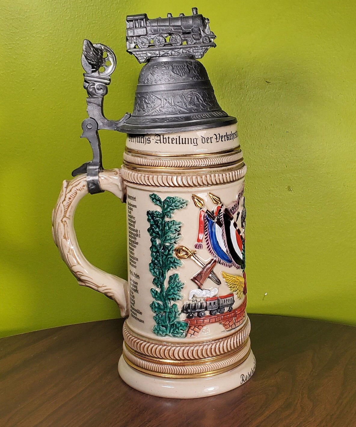 Vintage Ceramic German Beer Stein With Pewter Lid - 'thewalt Regimental ...