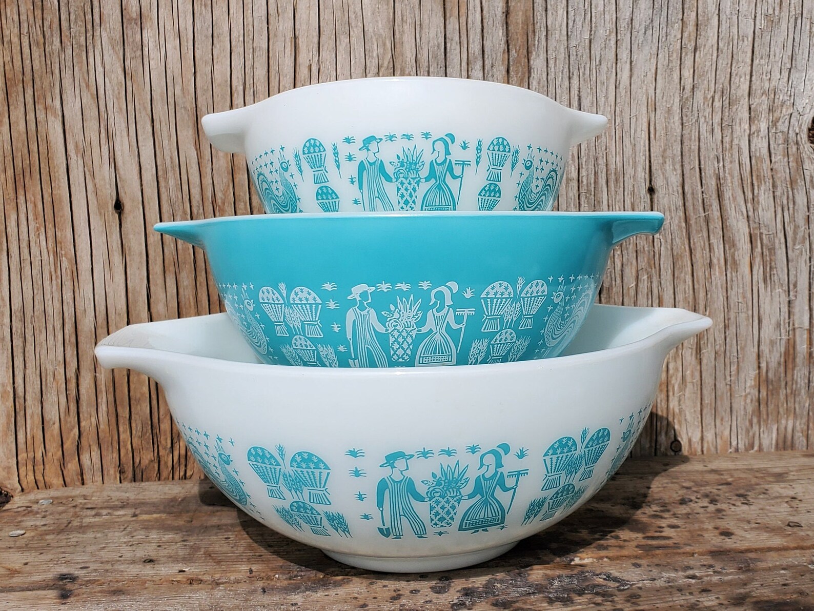 Pyrex Cinderella Bowls, Set of 3, Amish Butterprint, Nesting, Blue ...