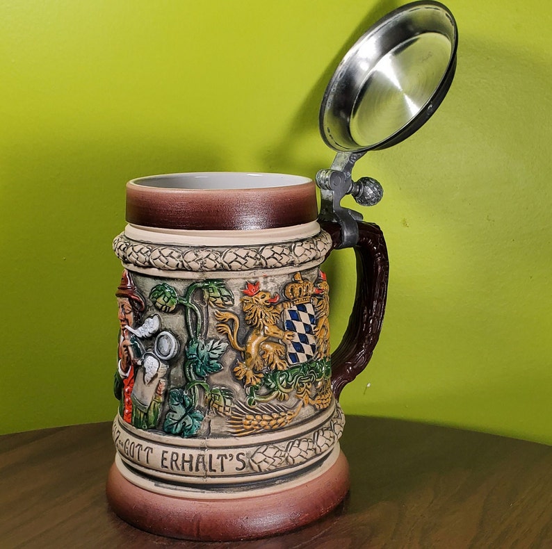 Vintage Ceramic Thewalt German Beer Stein With Pewter Lid - 'hopfen U ...