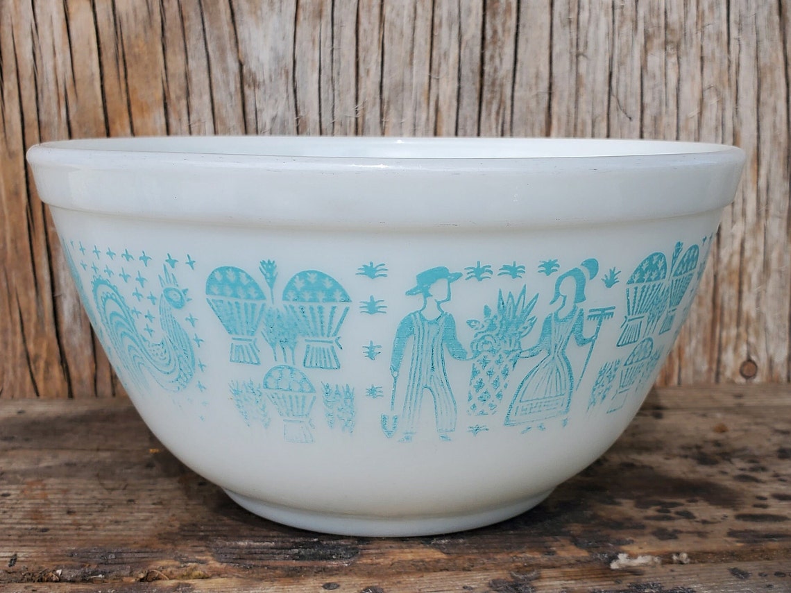 Pyrex Mixing Bowls, Set of 3, Amish Butterprint, Nesting, Blue, Teal ...