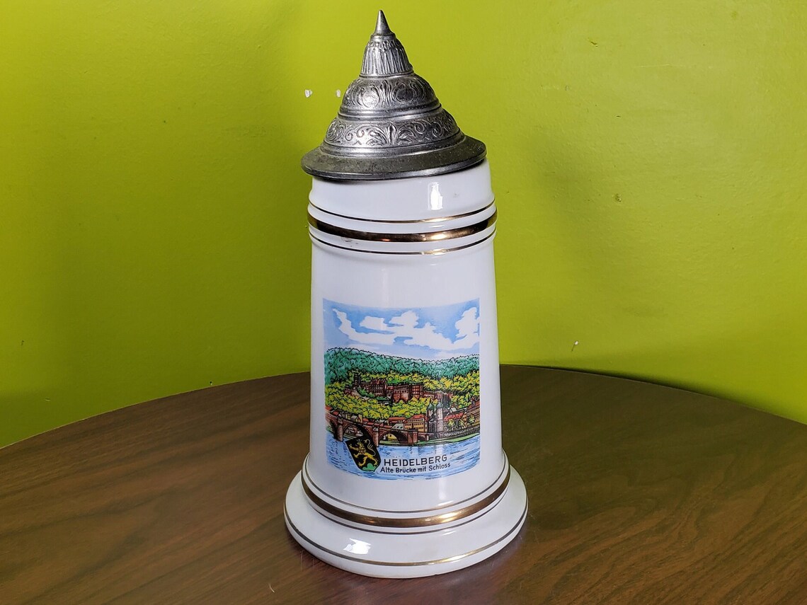 Vintage Ceramic Lithophane German Beer Stein With Pewter Lid ...