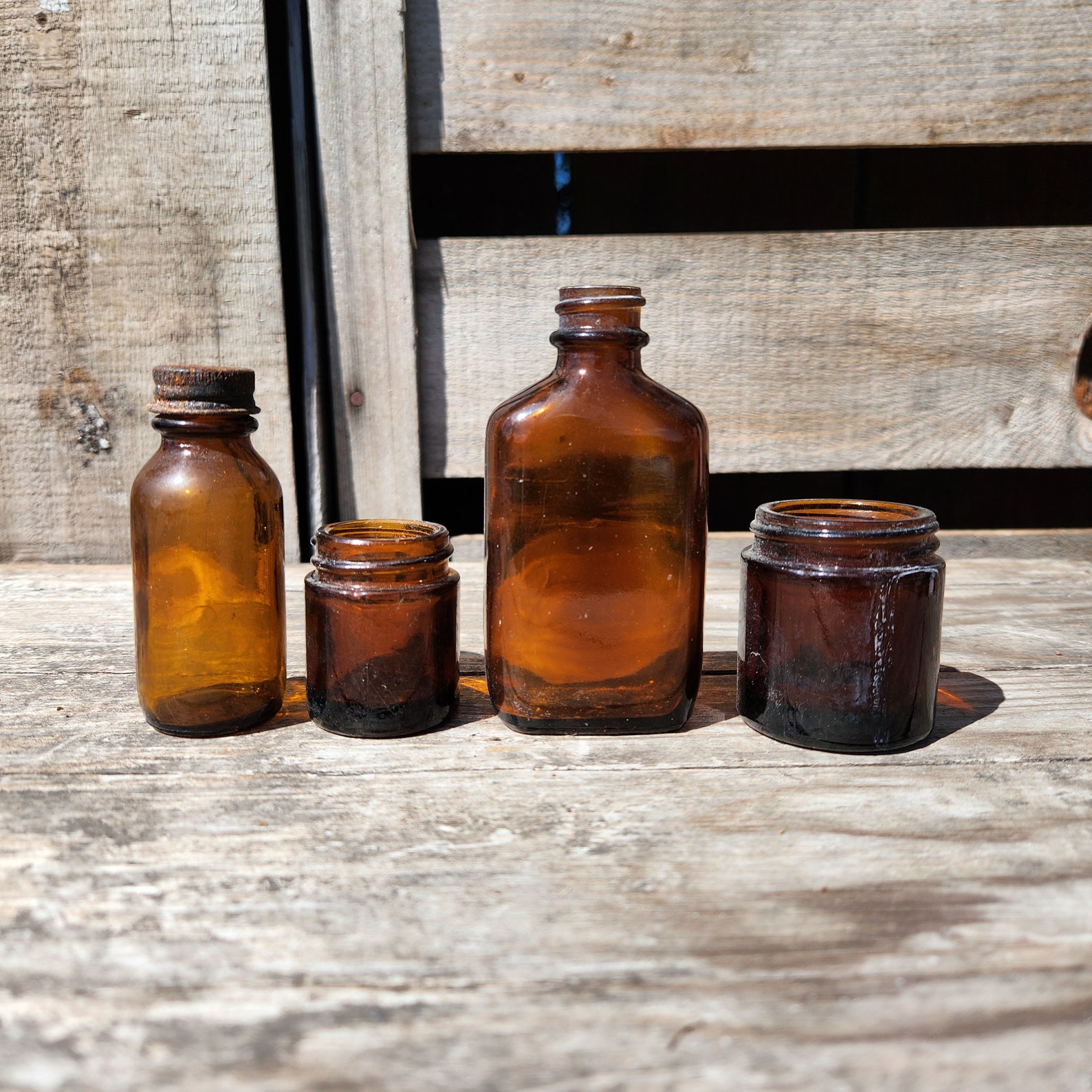 Bottles, Set of 4, Collectible Glass, Props, Sample Containers, Small ...