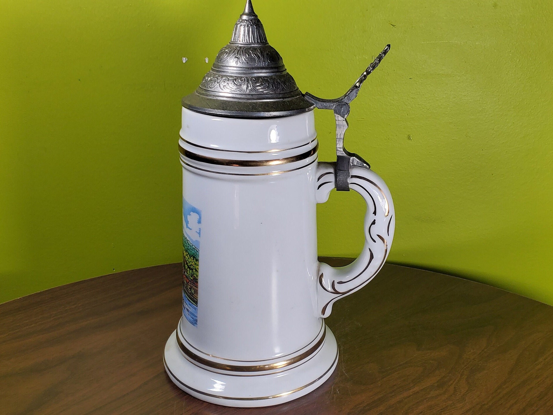 Vintage Ceramic Lithophane German Beer Stein With Pewter Lid ...