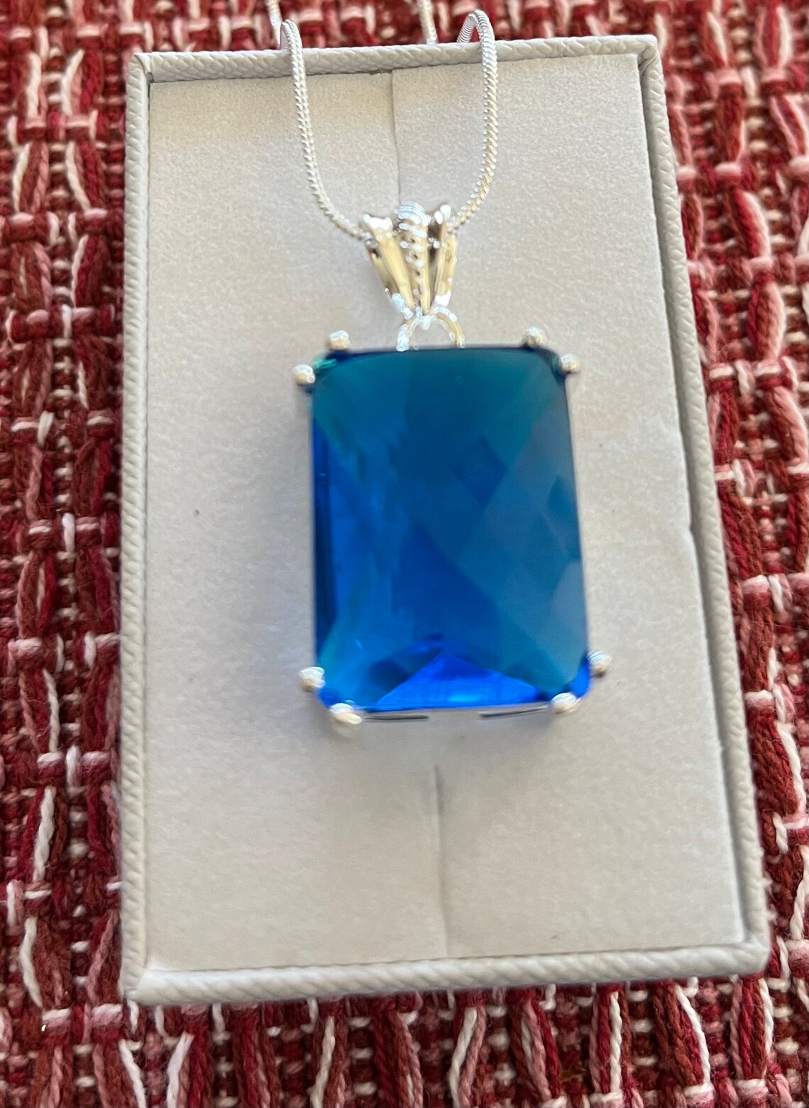 Large Rectangular Blue Topaz Necklace, Blue Topaz Pendant With Your ...