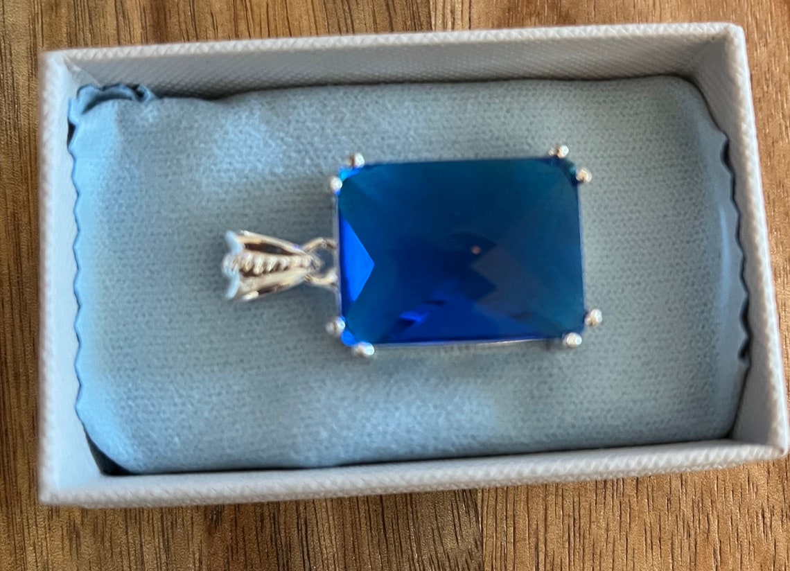 Large Rectangular Blue Topaz Necklace, Blue Topaz Pendant With Your ...
