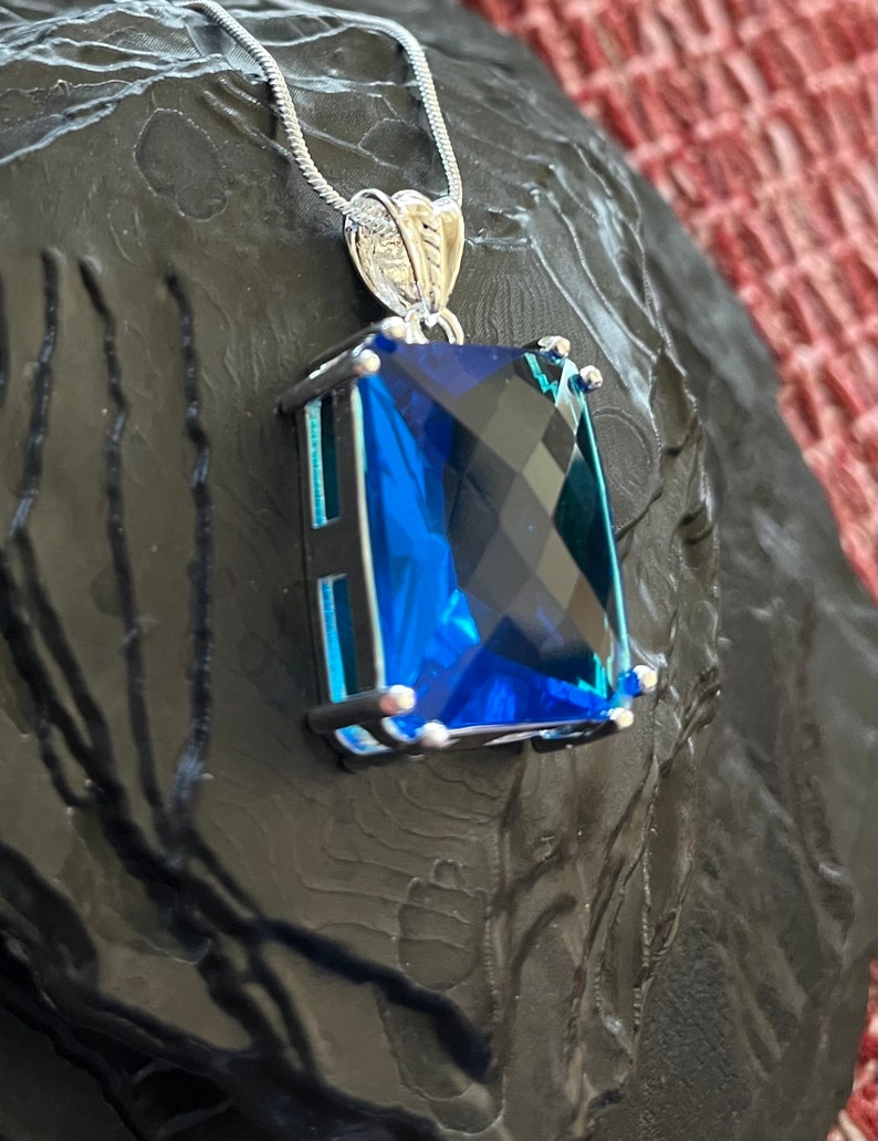Large Rectangular Blue Topaz Necklace, Blue Topaz Pendant With Your ...