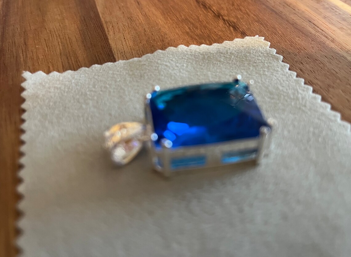 Large Rectangular Blue Topaz Necklace, Blue Topaz Pendant With Your ...