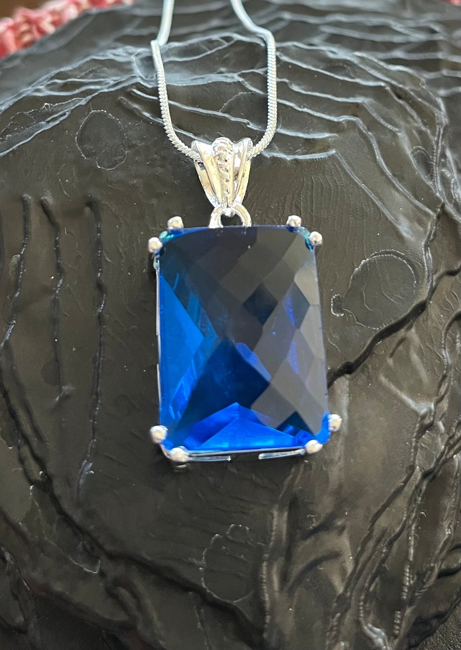 Large Rectangular Blue Topaz Necklace, Blue Topaz Pendant With Your ...