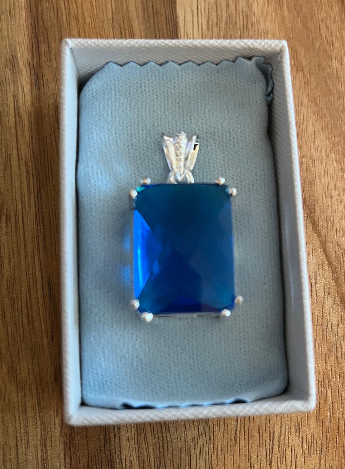 Large Rectangular Blue Topaz Necklace, Blue Topaz Pendant With Your ...