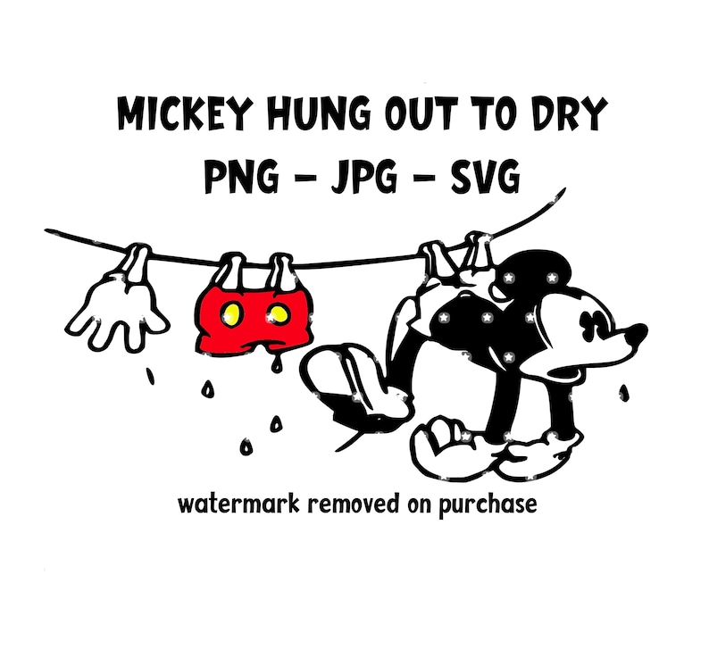 Mickey Hung Out to Dry Laundry Bathroom SVG JPG PNG Digital Cut File ...