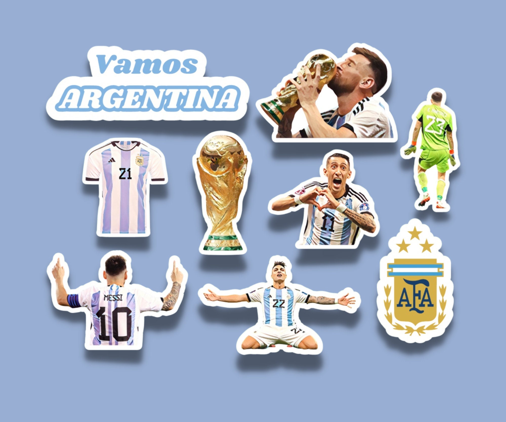 Argentina World Cup Sticker Pack 9 Pack of Stickers, Messi, Dibu, Di ...