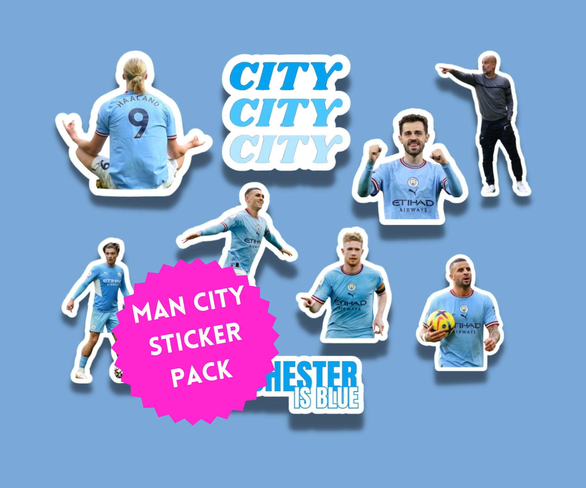 Manchester City Sticker Pack 9 Pack of Stickers, Haaland, Grealish ...