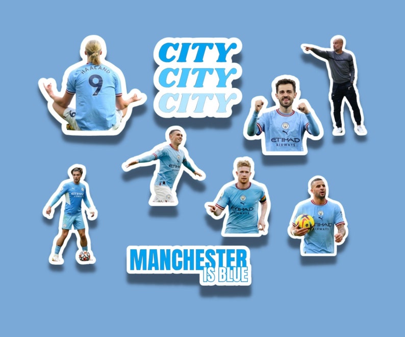 Manchester City Sticker Pack 9 Pack of Stickers, Haaland, Grealish ...