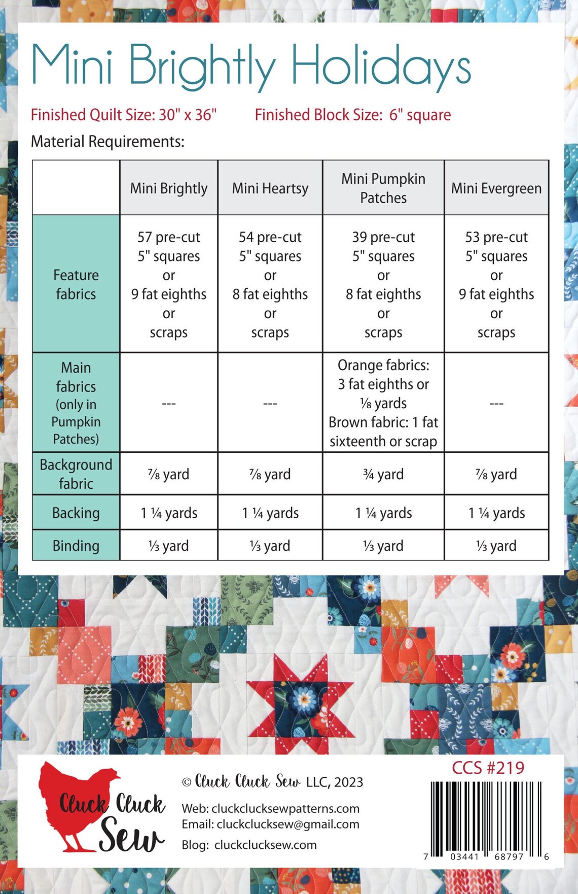 Mini Brightly Holidays - Quilt Pattern - by Cluck Cluck Sew - 30" X 36 ...