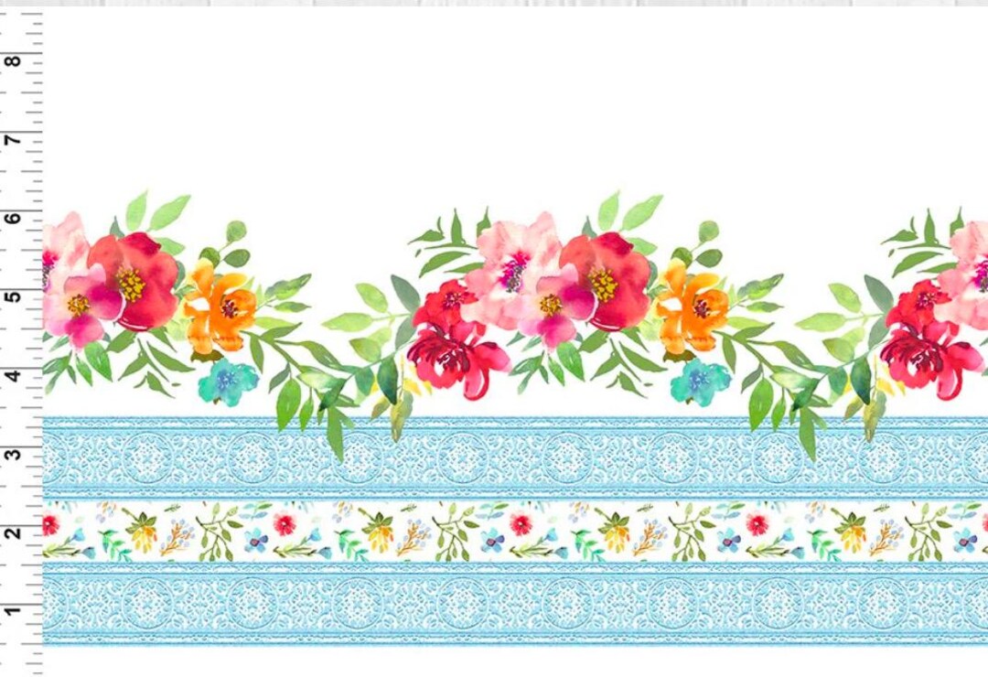 Watercolor Beauty Border Strip - Multi Colored Flowers, in the ...
