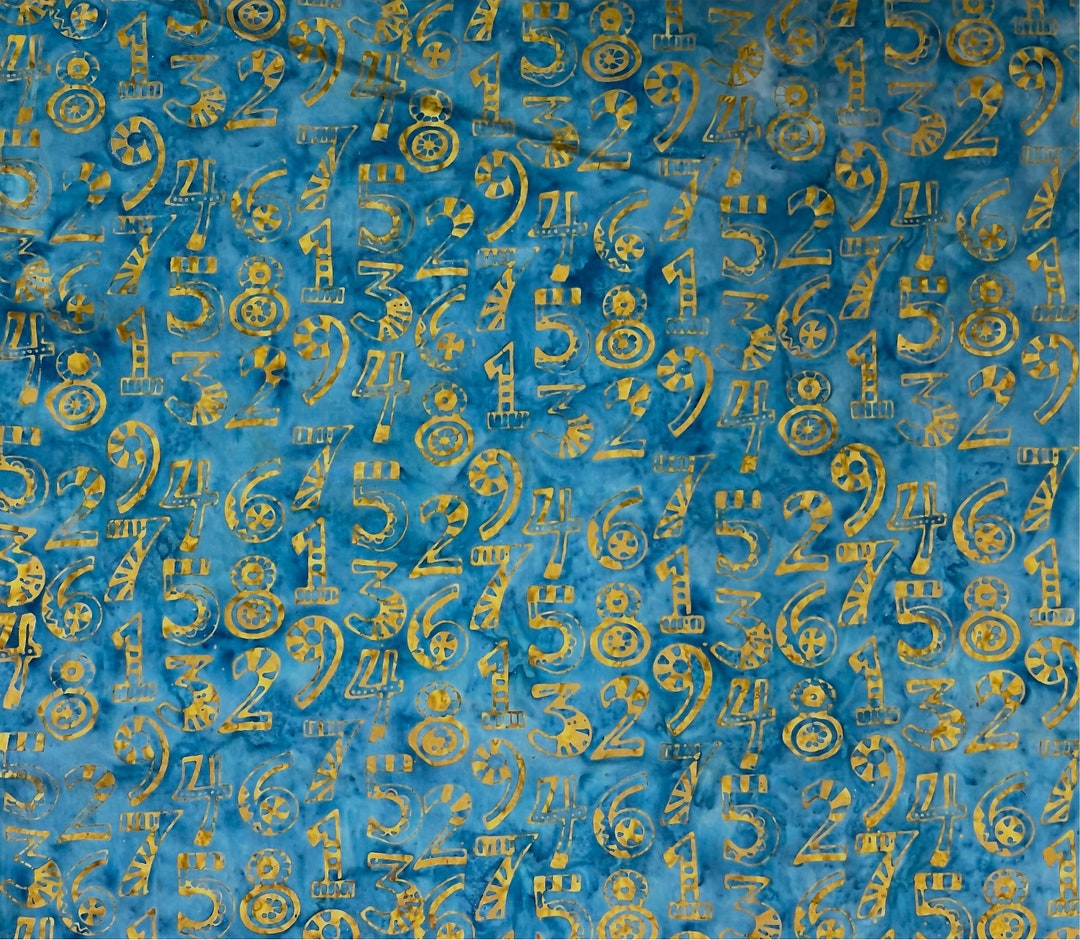 Batik - Numbers - Yardage - Yellow Numbers on a Teal Blue Background - Etsy