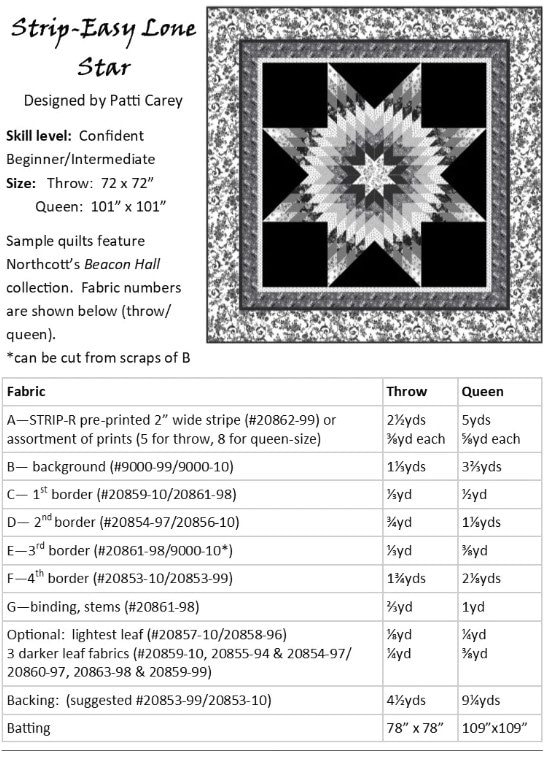 Strip-easy Lone Star - Quilt PATTERN - by Patti's Patchwork - Throw or ...