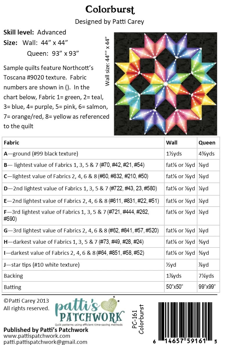 Colorburst - Quilt PATTERN - by Patti's Patchwork - Features Northcott ...