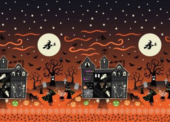 Haunted House Double Edge Border Print per Yard by Lewis - Etsy